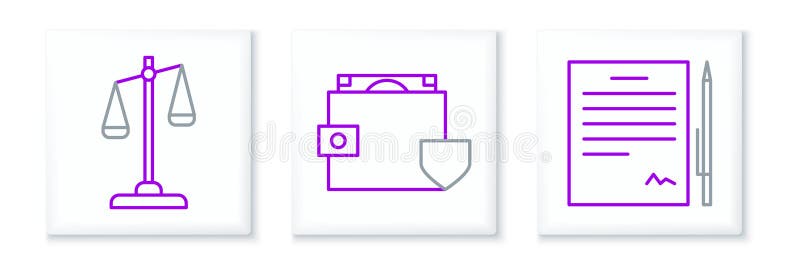 Set Line Contract with Pen, Scales of Justice and Wallet and Money ...