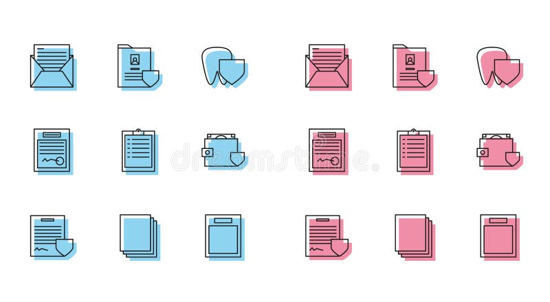 Set Line Contract with Shield, Clean Paper, Mail and E-mail, Empty Form ... Set Line Contract with Shield, Clean Paper, Mail and E-mail, Empty Form ...