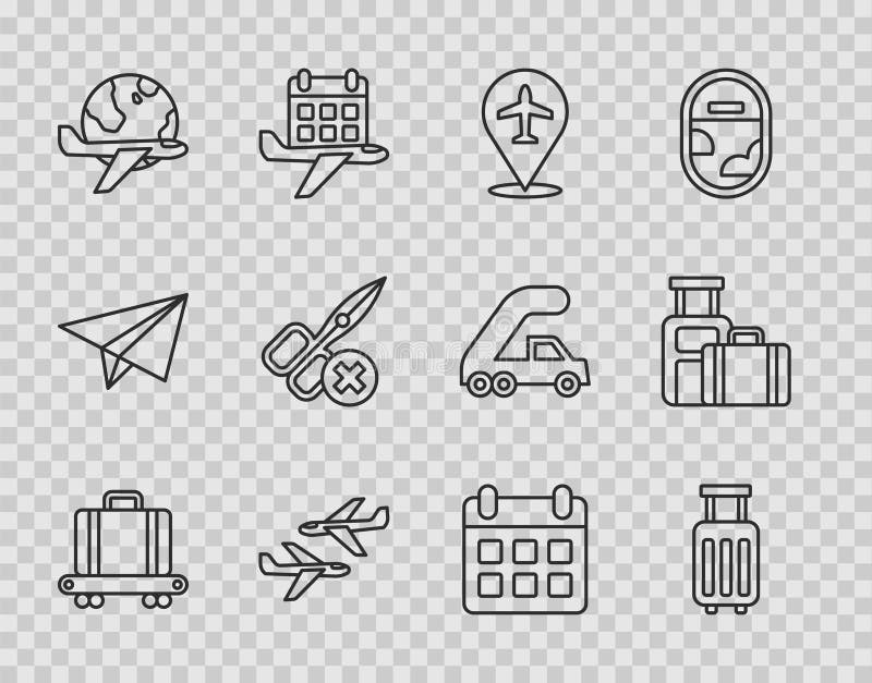 Set Line Conveyor Belt with Suitcase, Suitcase, Plane, Globe Flying ... Set Line Conveyor Belt with Suitcase, Suitcase, Plane, Globe Flying ...