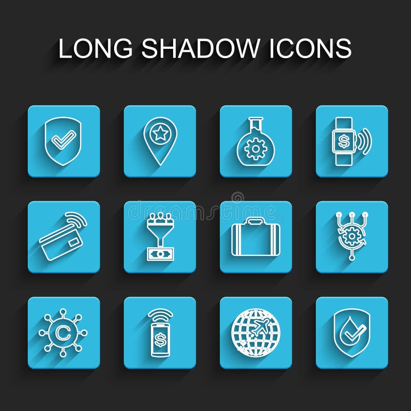 Set Line Copywriting Network, Contactless Payment, Shield with Check ...