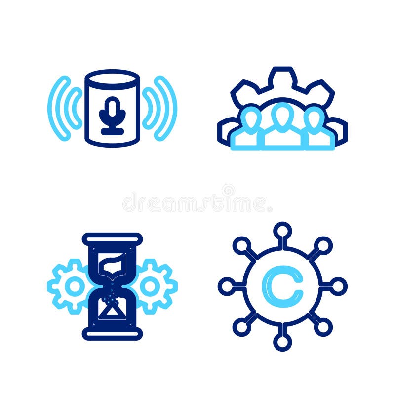 Set Line Copywriting Network, Hourglass and Gear, Project Team Base and ...