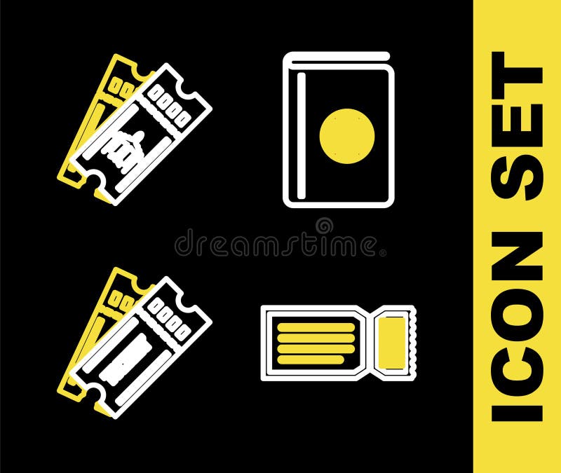 Set Line Cover Book Travel Guide, Ticket, and Airline Ticket Icon ...