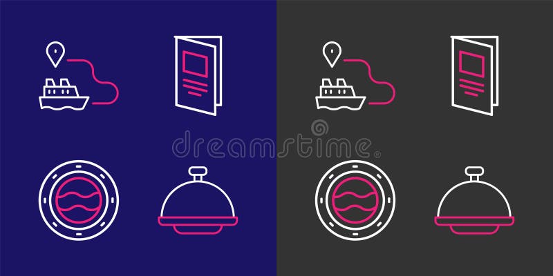 Set Line Covered with Tray, Ship Porthole Seascape, Brochure and Line ...