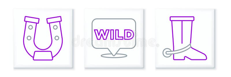Set Line Cowboy Boot, Horseshoe and Pointer To Wild West Icon. Vector ...