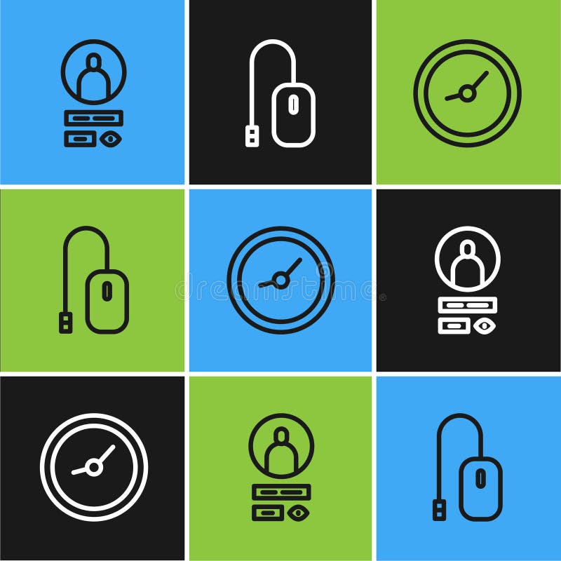 Set Line Create Account Screen, Clock and Computer Mouse Icon. Vector ...