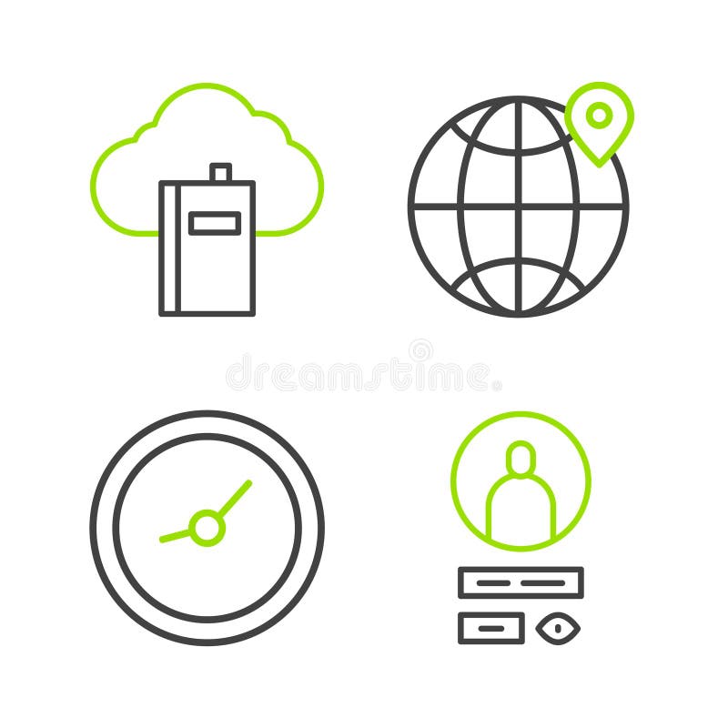 Set Line Create Account Screen, Clock, Location on the Globe and Cloud ...