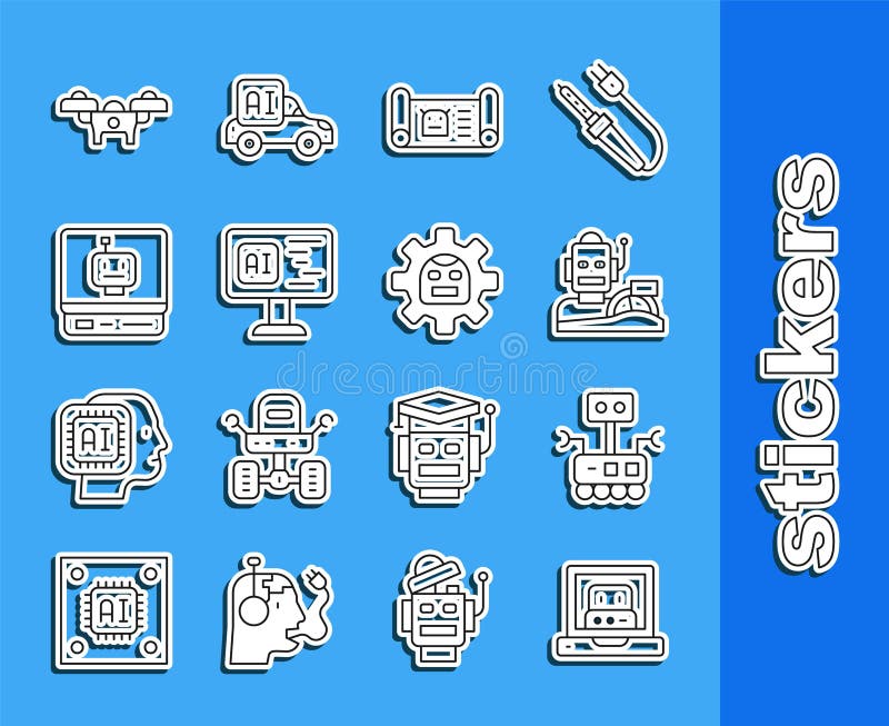 Set Line Creating Robot, Robot, Humanoid Driving Car, Blueprint ... Set Line Creating Robot, Robot, Humanoid Driving Car, Blueprint ...