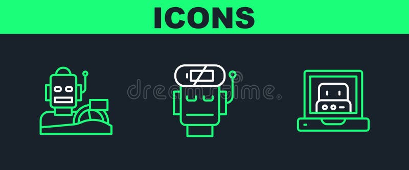 Set Line Creating Robot, Robot Humanoid Driving Car and Low Battery ... Set Line Creating Robot, Robot Humanoid Driving Car and Low Battery ...