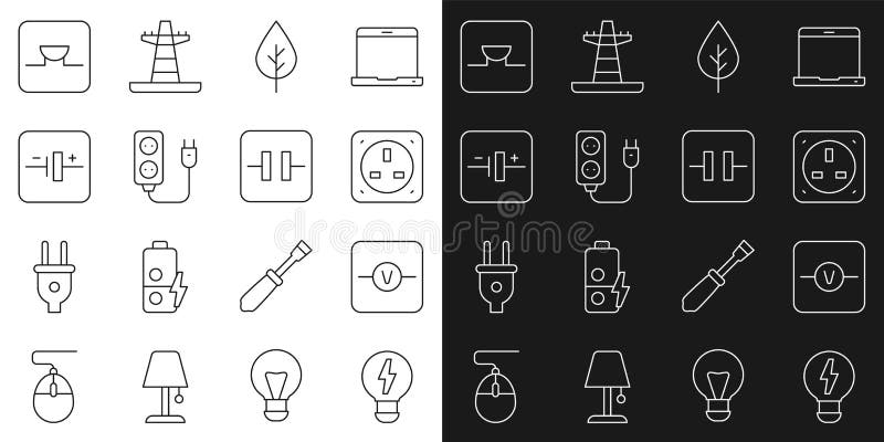Set Line Creative Lamp Light Idea, Voltmeter, Electrical Outlet, Leaf ...