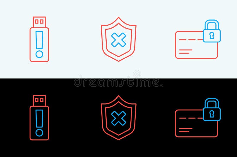 Set Line Credit Card with Lock, USB Flash Drive and Shield Cross Mark ...