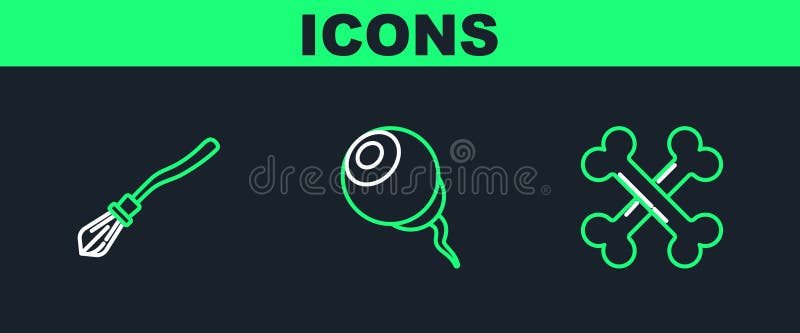 Set Line Crossed Bones, Witches Broom and Eye Icon. Vector Stock ...