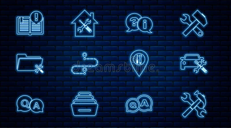 Set Line Crossed Hammer and Wrench, Car Service, Question Exclamation ... Set Line Crossed Hammer and Wrench, Car Service, Question Exclamation ...