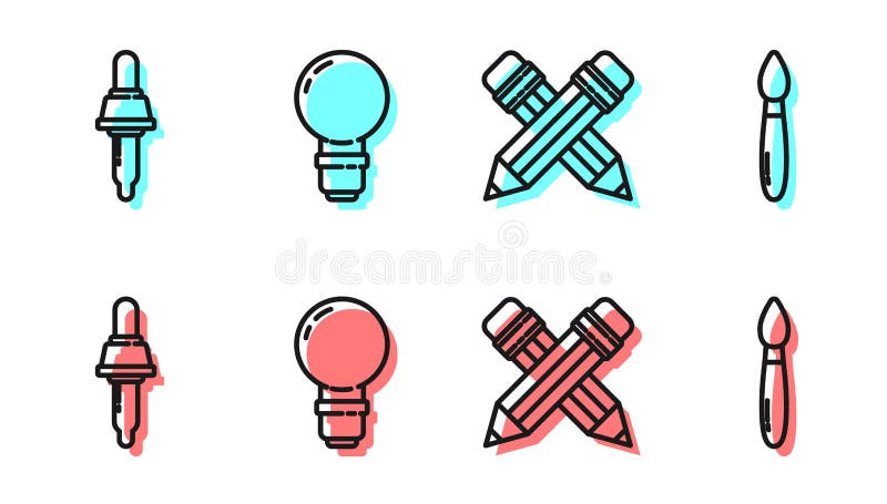 Set Line Crossed Pencil with Eraser, Pipette, Light Bulb and Paint ... Set Line Crossed Pencil with Eraser, Pipette, Light Bulb and Paint ...