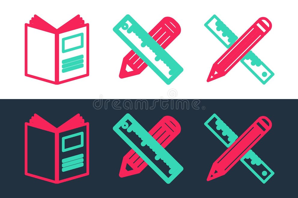 Set Line Crossed Ruler and Pencil, Open Book and Icon. Vector Stock ...