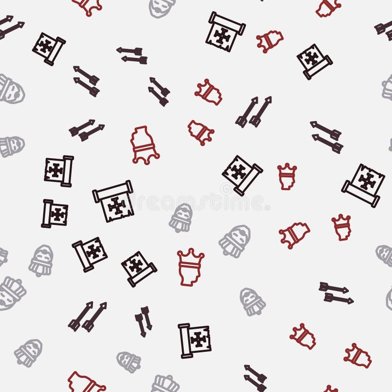 Set Line Crusade, Medieval Arrows, King with Crown and on Seamless ...