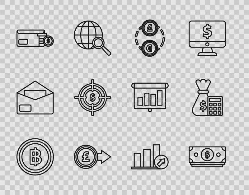Set Line Cryptocurrency Coin Bitcoin, Envelope Dollar, Target ...