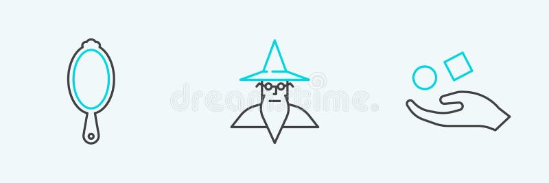 Set Line Cube Levitating Above Hand, Magic Mirror and Wizard Warlock ...