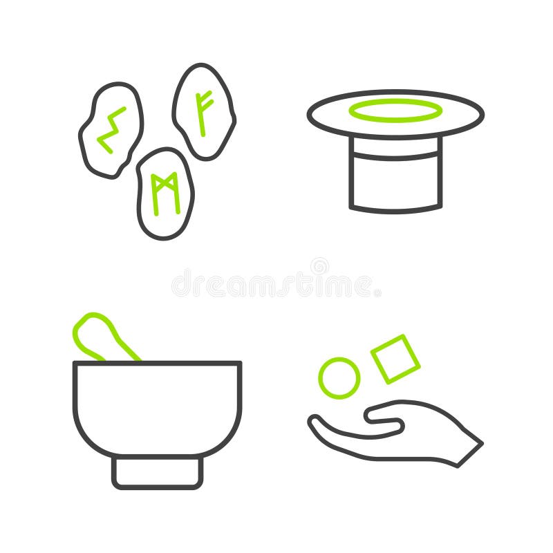 Set Line Cube Levitating Above Hand, Magic Mortar Pestle, Magician Hat ...