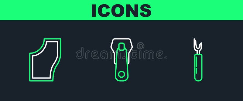 Set Line Cutter Tool, Sewing Pattern and Zipper Icon. Vector Stock ...