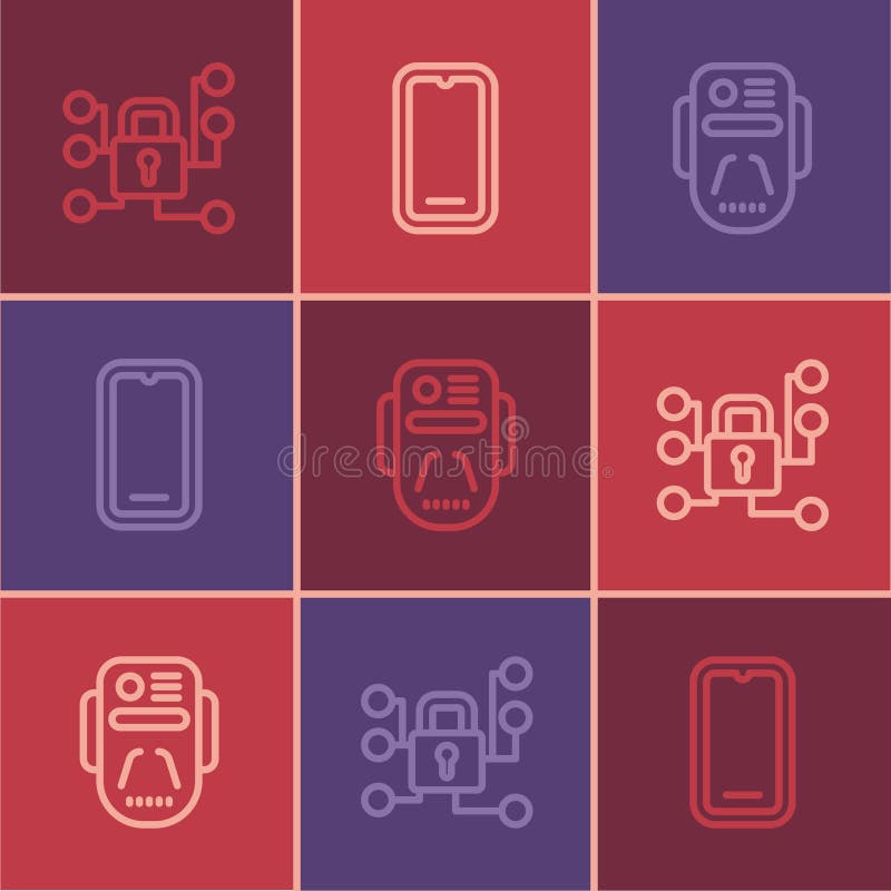 Set Line Cyber Security, Artificial Intelligence Robot and Mobile Phone ...