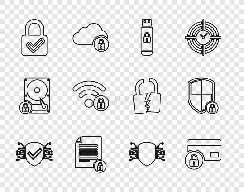 Set Line Cyber Security, Credit Card with Lock, USB Flash Drive ... Set Line Cyber Security, Credit Card with Lock, USB Flash Drive ...