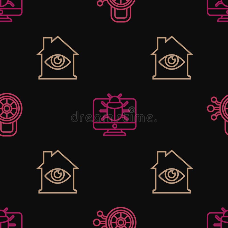 Set Line Cyber Security, House with Eye Scan and System Bug on Monitor ... Set Line Cyber Security, House with Eye Scan and System Bug on Monitor ...