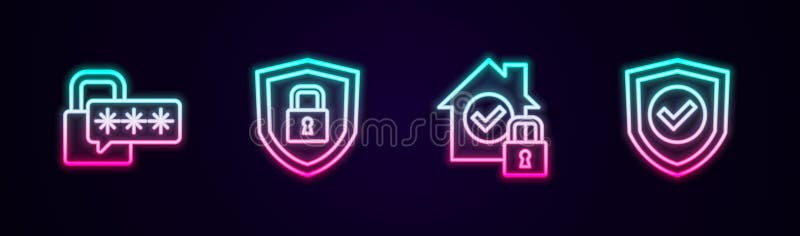 Set Line Cyber Security, Shield with Lock, House Under Protection and ... Set Line Cyber Security, Shield with Lock, House Under Protection and ...