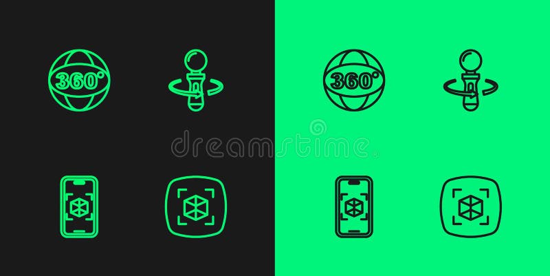 Set Line 3d Modeling, 360 Degree View and VR Controller Game Icon ... Set Line 3d Modeling, 360 Degree View and VR Controller Game Icon ...