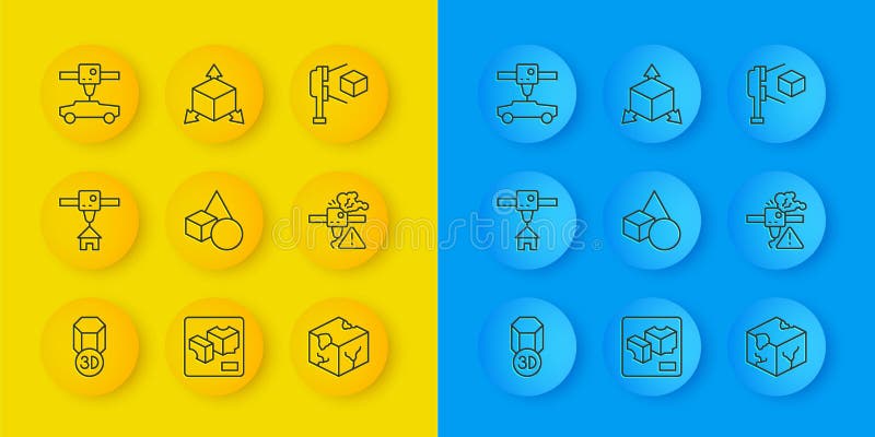 Set Line 3D Printer, House, Basic Geometric Shapes, Isometric Cube ...