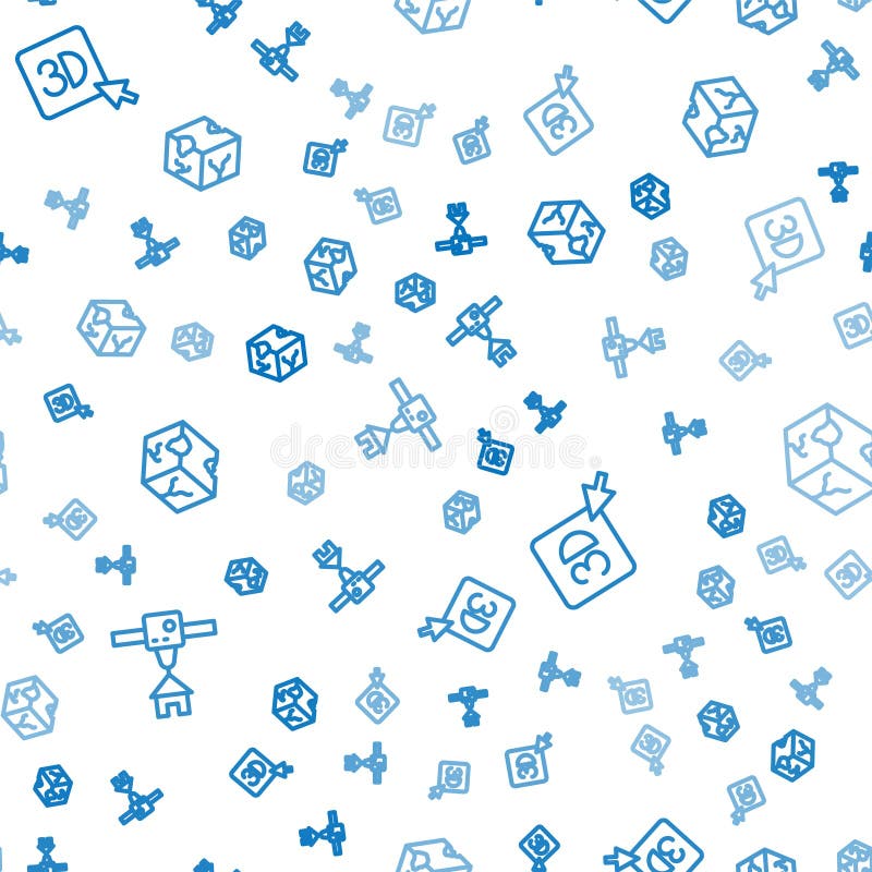 Set Line 3D Printer House, and Isometric Cube on Seamless Pattern ...