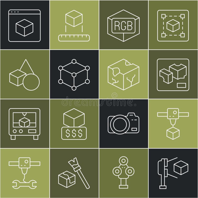 Set Line 3D Scanner with Cube, Printer, RGB and CMYK Color Mixing ...