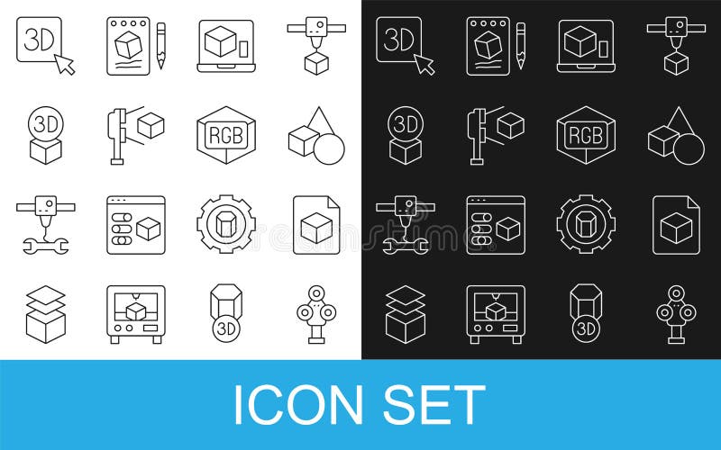 Set Line 3D Scanner, Isometric Cube File, Basic Geometric Shapes ...