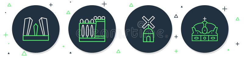 Set Line Dali Museum, Windmill, Gate of Europe and Crown Spain Icon ...