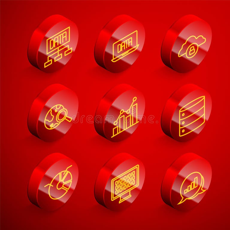 Set Line Data Analysis, Cloud Computing Lock, Search Globe, Pie Chart Infographic, Server, and ...