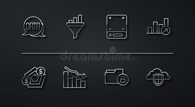 Set Line Data Analysis, Financial Growth, Folder and Lock, Decrease, Sales Funnel with Chart ...