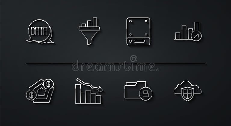 Set Line Data Analysis, Financial Growth, Folder and Lock, Decrease, Sales Funnel with Chart ...