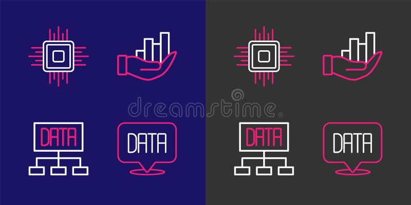 Set Line Data Analysis, Pie Chart Infographic and Processor CPU Icon. Vector Stock Illustration ...