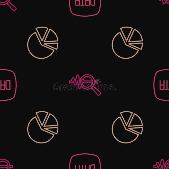 Set Line Data Analysis, Pie Chart Infographic and Search Data on Seamless Pattern. Vector Stock ...