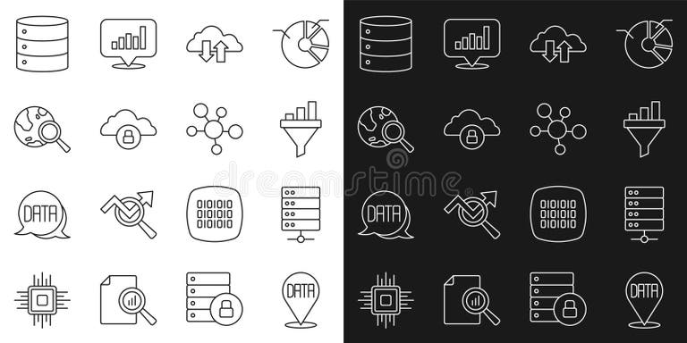 Set Line Data Analysis, Server, Sales Funnel with Chart, Cloud Download and Upload, Computing ...