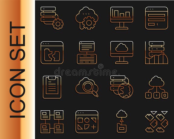 Set Line Data Stream, Cloud Technology Data Transfer, Server, Data, Web Hosting, Monitor with ...