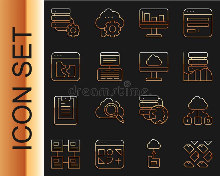 Set Line Data Stream, Cloud Technology Data Transfer, Server, Data, Web Hosting, Monitor with ...