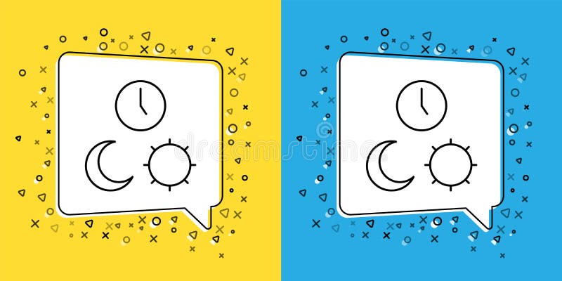 Set Line Day and Night with Time Icon Isolated on Yellow and Blue ...