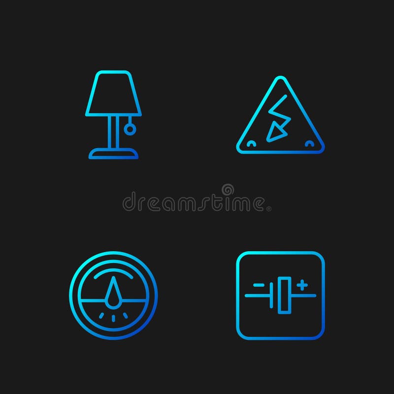 Set Line DC Voltage Source, Electric Meter, Table Lamp and High. Gradient Color Icons. Vector ...