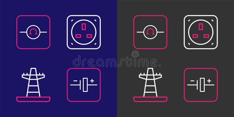 Set Line DC Voltage Source, Electric Tower Line, Electrical Outlet and ...