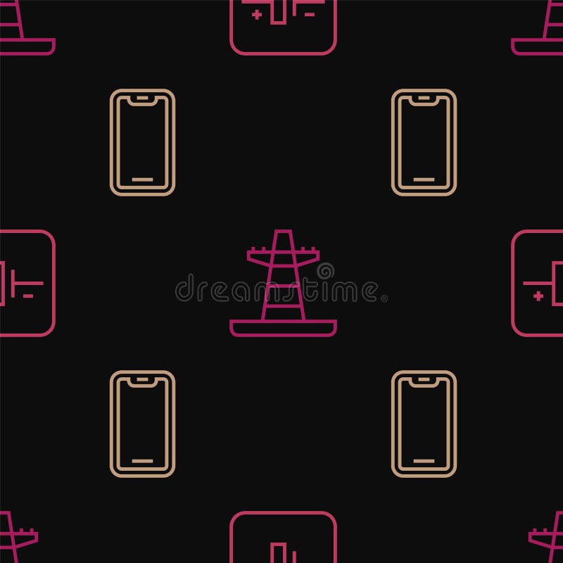 Set Line DC Voltage Source, Mobile Phone and Electric Tower Line on ...