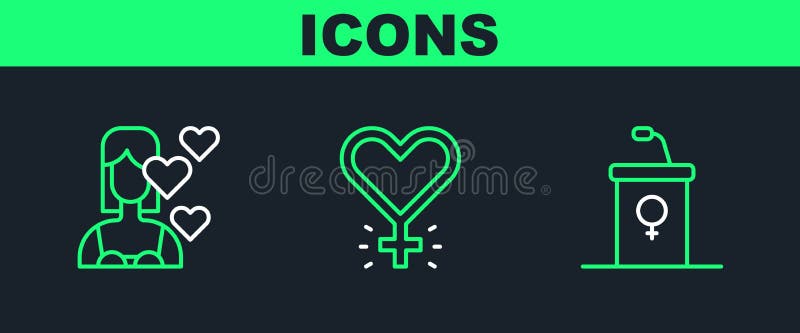 Set Line Debate Podium Rostrum, Love Yourself and Feminism Icon. Vector ...