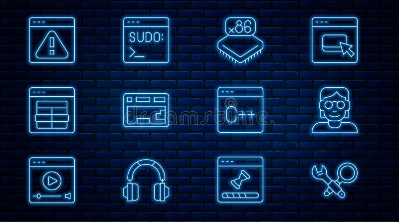 Set Line Debugging, Hacker or Coder, Processor with Microcircuits CPU, Keyboard, MySQL, Browser ...