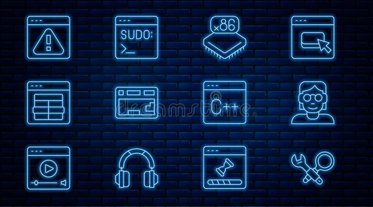 Set Line Debugging, Hacker or Coder, Processor with Microcircuits CPU, Keyboard, MySQL, Browser ...