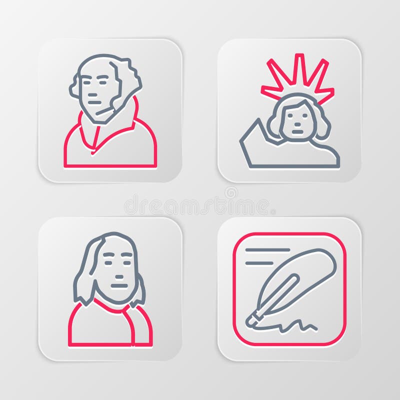 Set Line Declaration of Independence, Benjamin Franklin, Statue Liberty ...