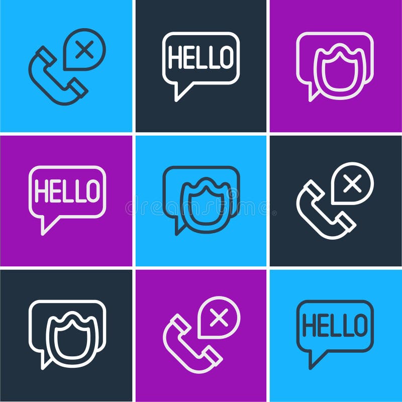 Set Line Declined or Missed Phone Call, Speech Bubble Chat and Hello ...